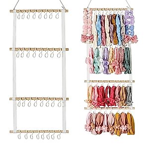 Headband Holder for Baby Girl, Headband Organizer for Girls, Bow Holder for Girls Hair Bows, Newborn Accessories Storage Decor for Wall, Door or Closet in Girls Room (White04-new)