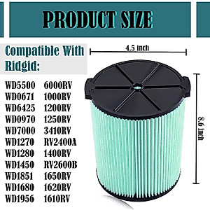 5-Layer Replacement Vacuum Filter VF6000 Compatible with Ridgid Wet/Dry Shop Vac 5-20 Gallon Vacuums WD5500 WD0671 WD6425 WD7000 WD1280 WD1851 WD1680 WD1956 RV2400A 1400RV RV2600B