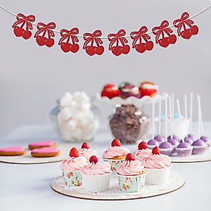 Cherry Banner - Cherry Fruit Hanging Decor, Cherry Theme Home Decor Banner Decoration for Christmas, Birthday, Bachelorette, Bridal Shower, Wedding Party Decorations Red Glitter