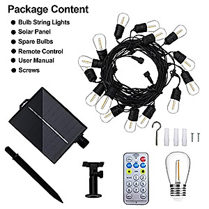 Solar Powered Waterproof LED Outdoor String Lights with Dimmable Remote Control for Backyard Garden Patio Pergola Gazebo Bistro Bedroom Christmas Wedding Party (56FT)