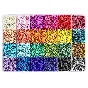 DICOBD 31200pcs 2mm Small Glass Seed Beads, 24 Color Craft Beads for Bracelets Jewelry Making and Crafts, with a Storage Box