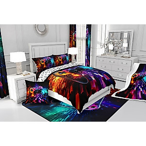 Manfei Modern Gamer Comforter Set Full Size, Geometric Gamepad Down Comforter with 2 Pillowcases, Video Games Bedding Set 3pcs for Kids Boys Teens Bedroom Decor Gaming Reversible Duvet Insert