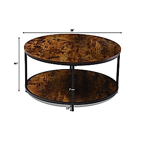 TAID Rustic Round Coffee Table for Your Living Room - 2 Colors: Brown or Cream, Circular Wooden Coffee Table with Open Shelf Storage - Modern Design, Industrial Quality, Circle Shaped Coffee Table