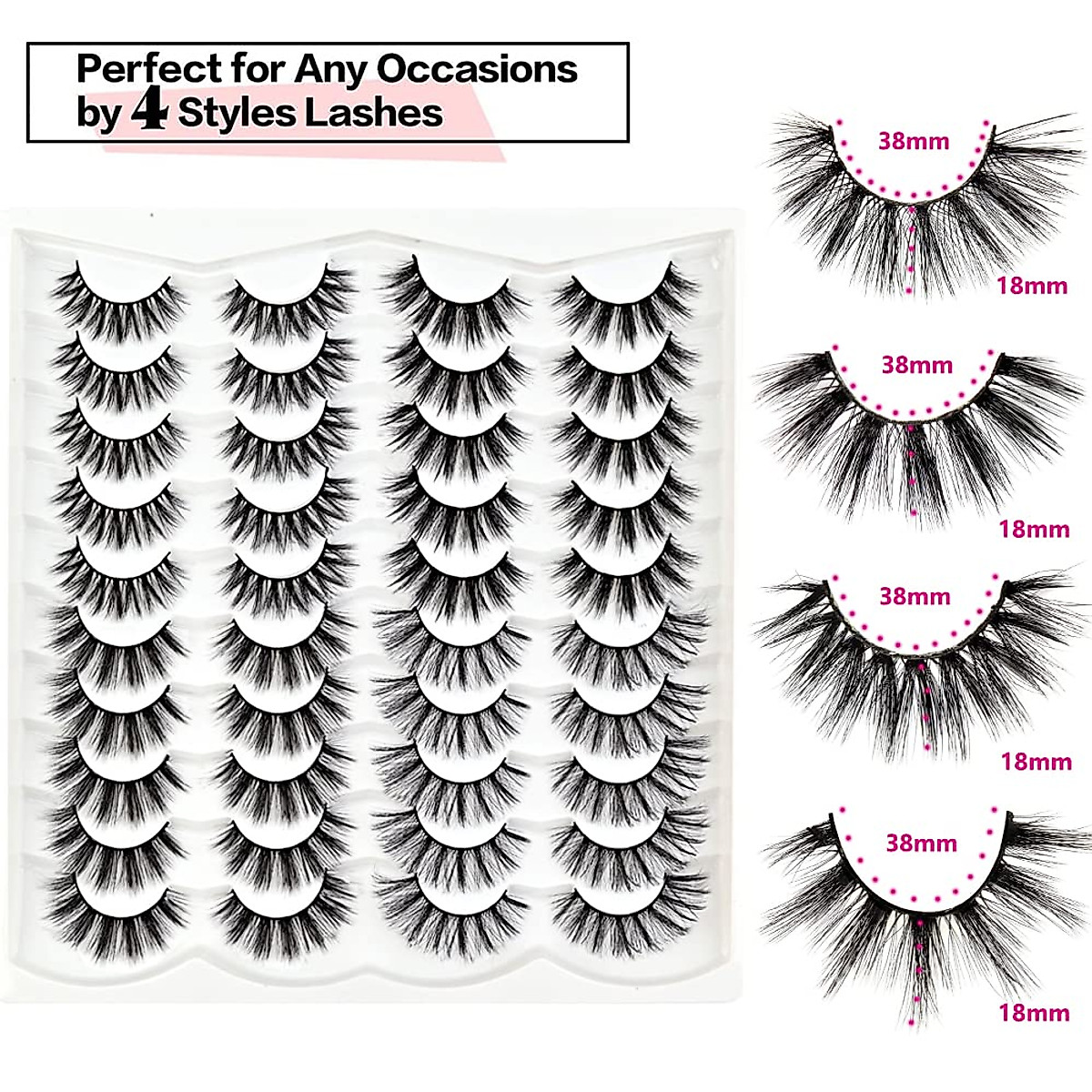 Kisslily 20 Pairs 3D False Eyelashes Pack 4 Styles Mixed Natural Look Wispy Lashes 18MM Long Fluffy Curled Faux Mink Lashes Wholesale(20 Pairs 4 Styles)