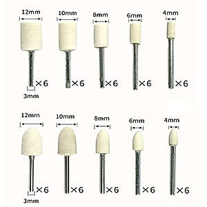 Luo ke 60 Pcs Wool Polishing Bits, 1/8 Inch Shank Compressed Wool Felt Polishing Kits Wool Mounted Mandrel Buffing Tool for Dremel