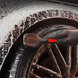 SGCB Tire Rim Brush Wheel Hub Cleaning Brushes with Ergonomic Grip Handle Durable PBT Bristles Brush for Auto Detailing Carpet Motorcycle Tire Cleaning