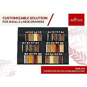 ANROYA - Spice Organizer Set - Spice Drawer Organizer with 4 Spice Racks - Modern Seasoning Organizer - Kitchen Spice Cabinet Drawer Storage