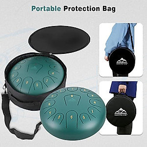 EASTROCK Steel Tongue Drum 13 Notes 12 Inches Percussion Instrument Handpan Drum C Key for Meditation Entertainment Concert Yoga with Travel Bag, Mallets, Music Book (Green)