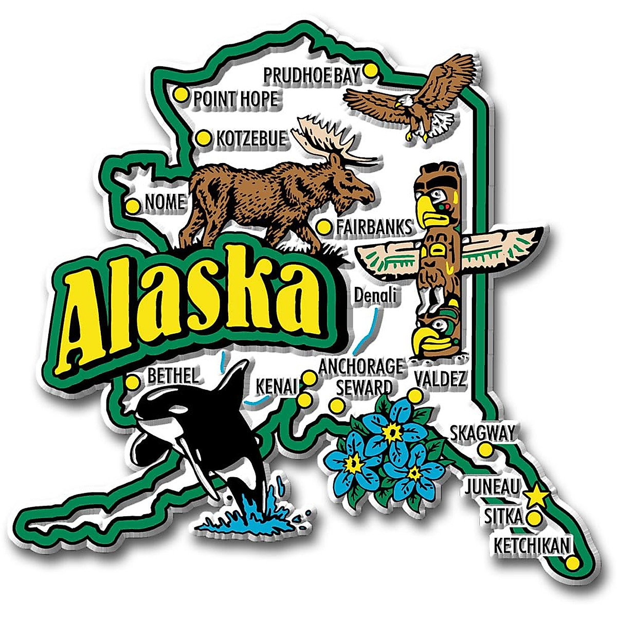 Alaska Jumbo State Magnet by Classic Magnets, 3.8" x 3.7", Collectible Souvenirs Made in The USA