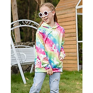 Rainbow Unicorn Sweatshirts for Girls Pullover Hoodies Colourful Pink Blue Green Purple Yellow Long Sleeve Lightweight Clothing 4-6 Years Old