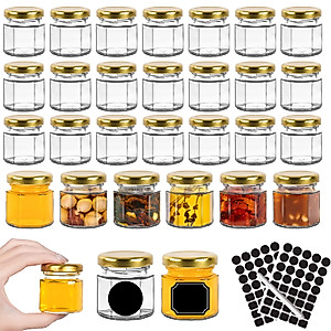Keketin 1.5oz Honey Jars,30 Pack Hexagonal Glass Jars with Gold Lids,45ml Small Canning Jar Mini Storage Glass Jars for Jams,Fruits,Spices,Nuts,Jellies,Baby Foods
