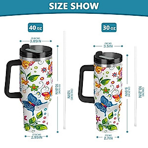 FRCSDIY Beautiful Butterfly Insulated Tumbler with Handle and Straw Lid,40oz Leakproof Stainless Steel Cup BPA-Free Water Bottle