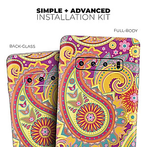 DesignSkinz Neon Orange Paisley Pattern Protective Vinyl Decal Wrap Skin Cover Compatible with The Samsung Galaxy S20 (Screen Trim & Back Glass Skin)