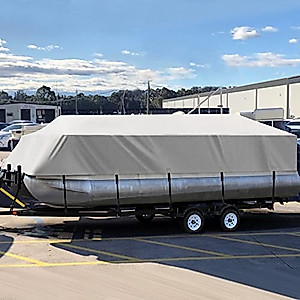 Solim Trailerable 800D PU Heavy Duty Pontoon Boat Cover, 22-24ft Waterproof Marine Grade Oxford UV Resistant Polyester Canvas Cover, Boat Cover for Pontoon with Adjustable 14 Tie Down Straps, Gray