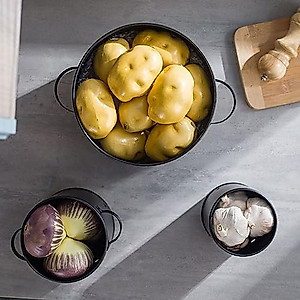 Easnea Potato, Onion & Garlic Kitchen Storage Canisters, Kitchen Vegetable Storage Tins, Rustic Farmhouse Containers, Kitchen Pantry Organizer Tin for Counter Home Kitchen (Black L)