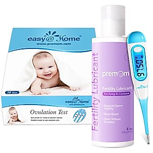 Premom Personal Fertility Lubricant + Easy@Home Digital Basal Thermometer + Easy@Home Ovulation Test Strips (50-Pack)