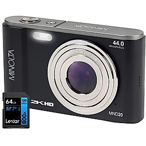 Minolta MND20-BK 44 MP / 2.7K Ultra HD Digital Camera Black Bundle with Lexar 64GB High-Performance 800x UHS-I SDHC Memory Card Blue Series