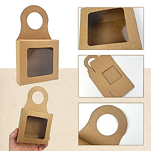 30 Count Kraft Paper Wine Bottle Box, Foldable Hanging Wine Boxes Gift Boxes with Window for Decoration Bottle Hanger Favor Box