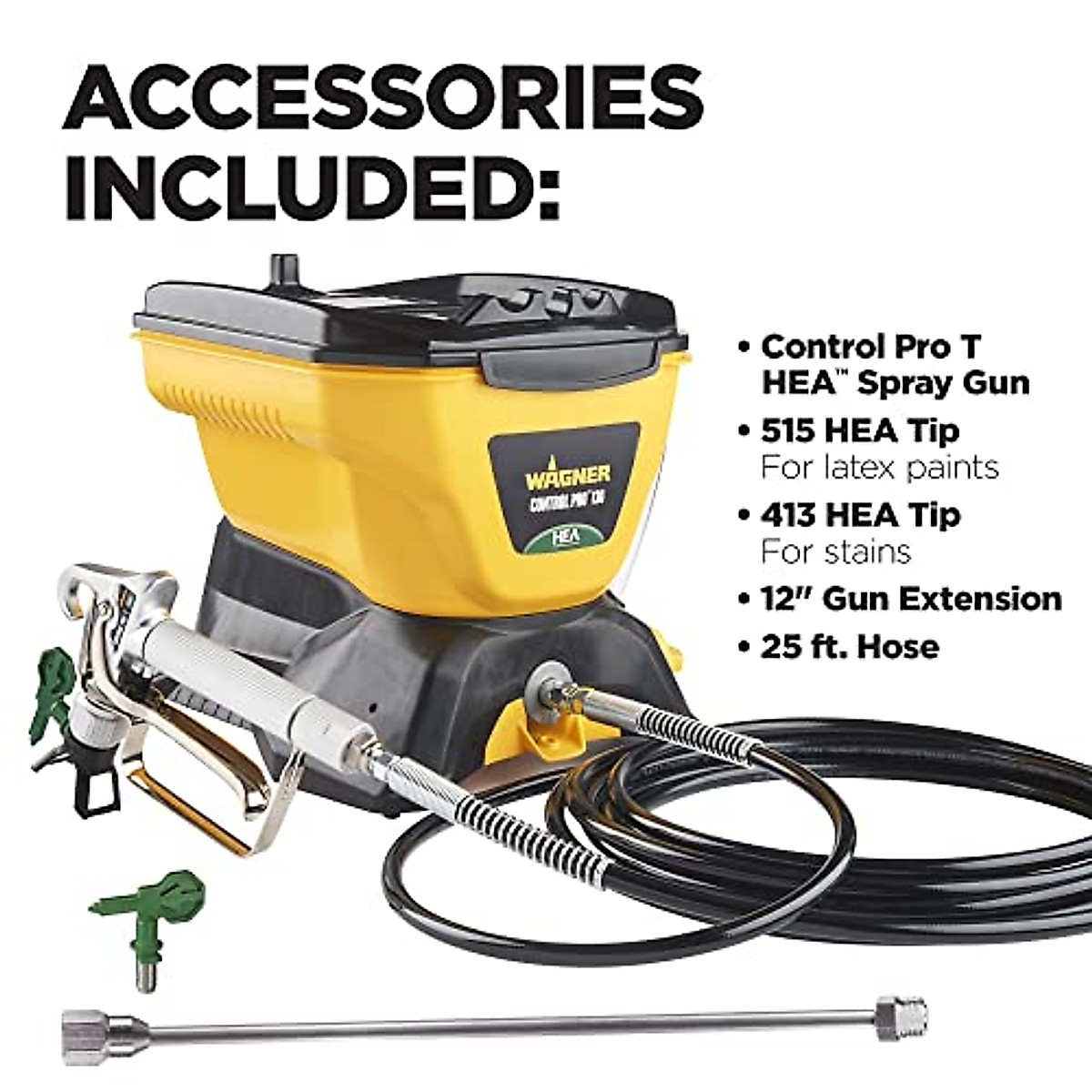 Wagner Spraytech 2422951 Control Pro 130 Paint Sprayer Kit, High Efficiency Airless Sprayer with Low Overspray & 12" Extension, 515 & 413 Tip for Large Projects, Yellow