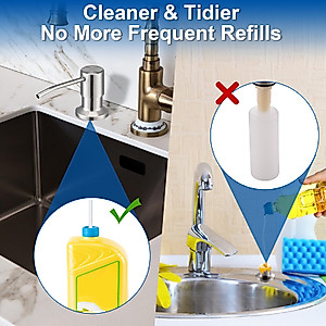 Husfunov Soap Dispenser for Kitchen Sink, Built in Sink Soap Dispenser (Brushed Nickel), Countertop Dish Soap Dispenser Stainless Steel Pump with 47" Extension Tube kit, No Need to Frequent Refills