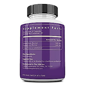Ancestral Supplements Grass Fed Beef Brain Supplement with Beef Liver, 3000mg, Whole Food Brain Support for Brain, Mood & Memory Health, Brain & Liver Health Formula Capsules, Non-GMO, 180 Capsules