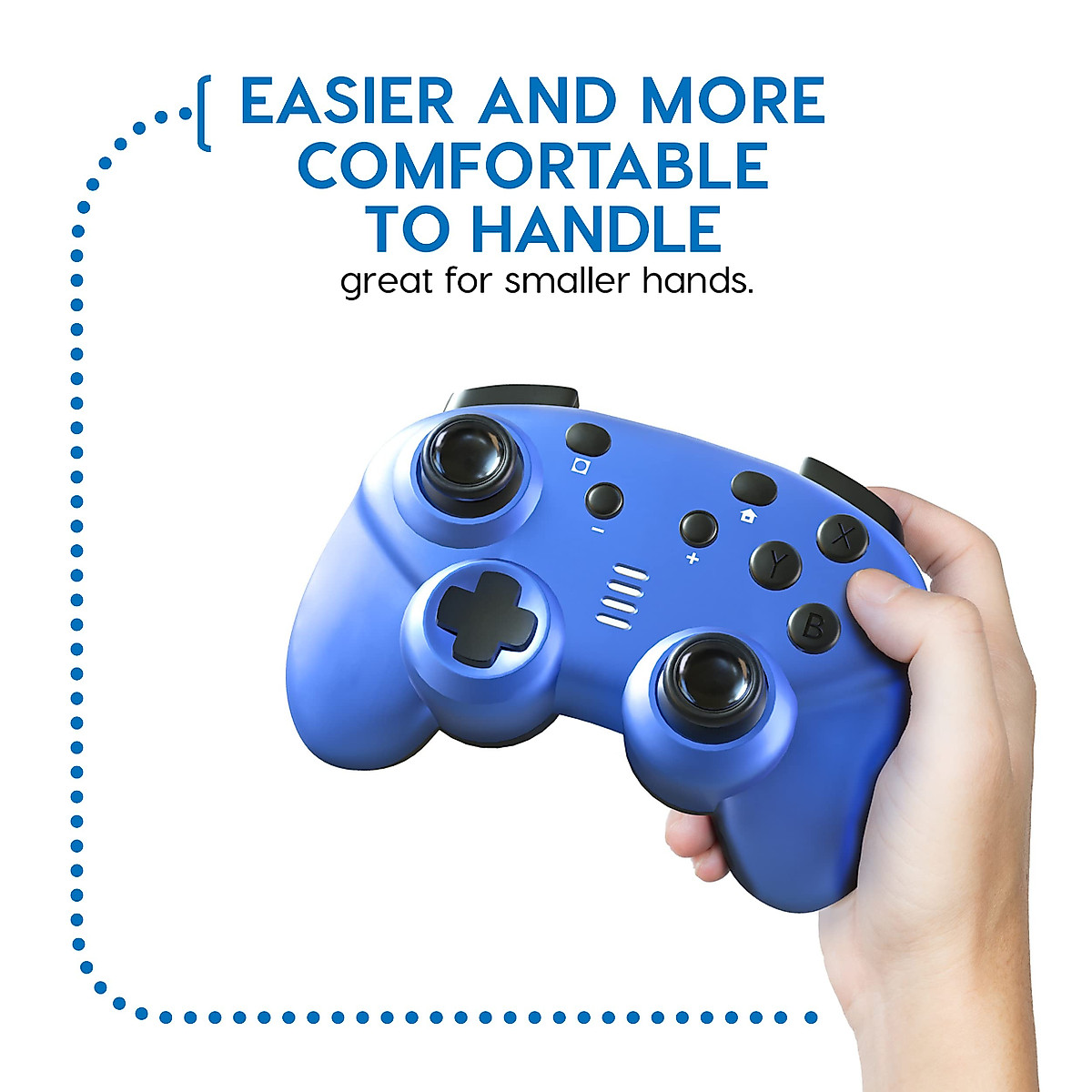 TalkWorks Mini Wireless Controller for Nintendo Switch And Switch OLED - Rechargeable Battery, 6-Axis Motion Control and Vibration - Ergonomic Design, Lightweight and Compact for All Ages - Blue