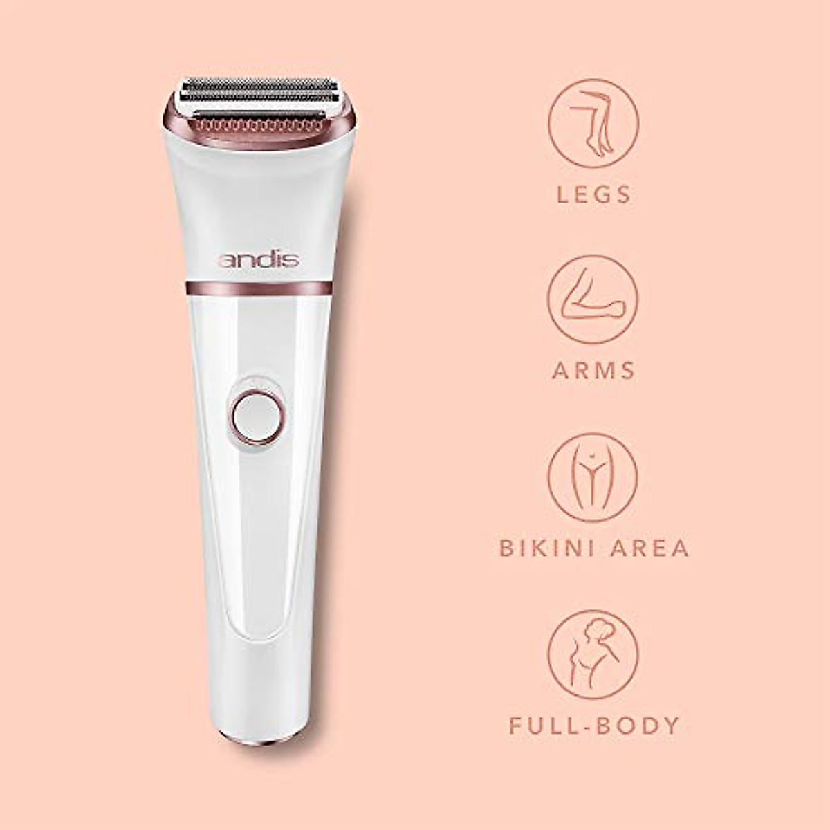Andis 31015 Close Curves Electric Shaver for Women - Perfect for Legs, Bikini Area & Underarms Hair Removal - Rechargeable Cordless Wet & Dry Shaver, Lightweight - 6 Piece Kit