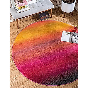 Unique Loom Estrella Collection, Gradient, Sunset, Abstract, Bright Colors Area Rug, 6' 1" x 6' 1", Pink/Gold