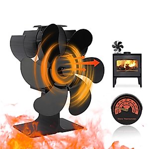 GIFZES Heat Powered Wood Stove Fan with Magnetic Thermometer, 6 Blades Wood Stove Fan Non Electric Eco Fans for Wood Stoves,Circulating Warm Air Fireplace Fan for Wood/Log Burner Stove