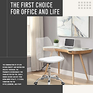 Modern Small Cute Armless Vanity Rolling Chair Adjustable Swive Chair for Office, Home, Make Up, Small Space, Bed Room (Clear)