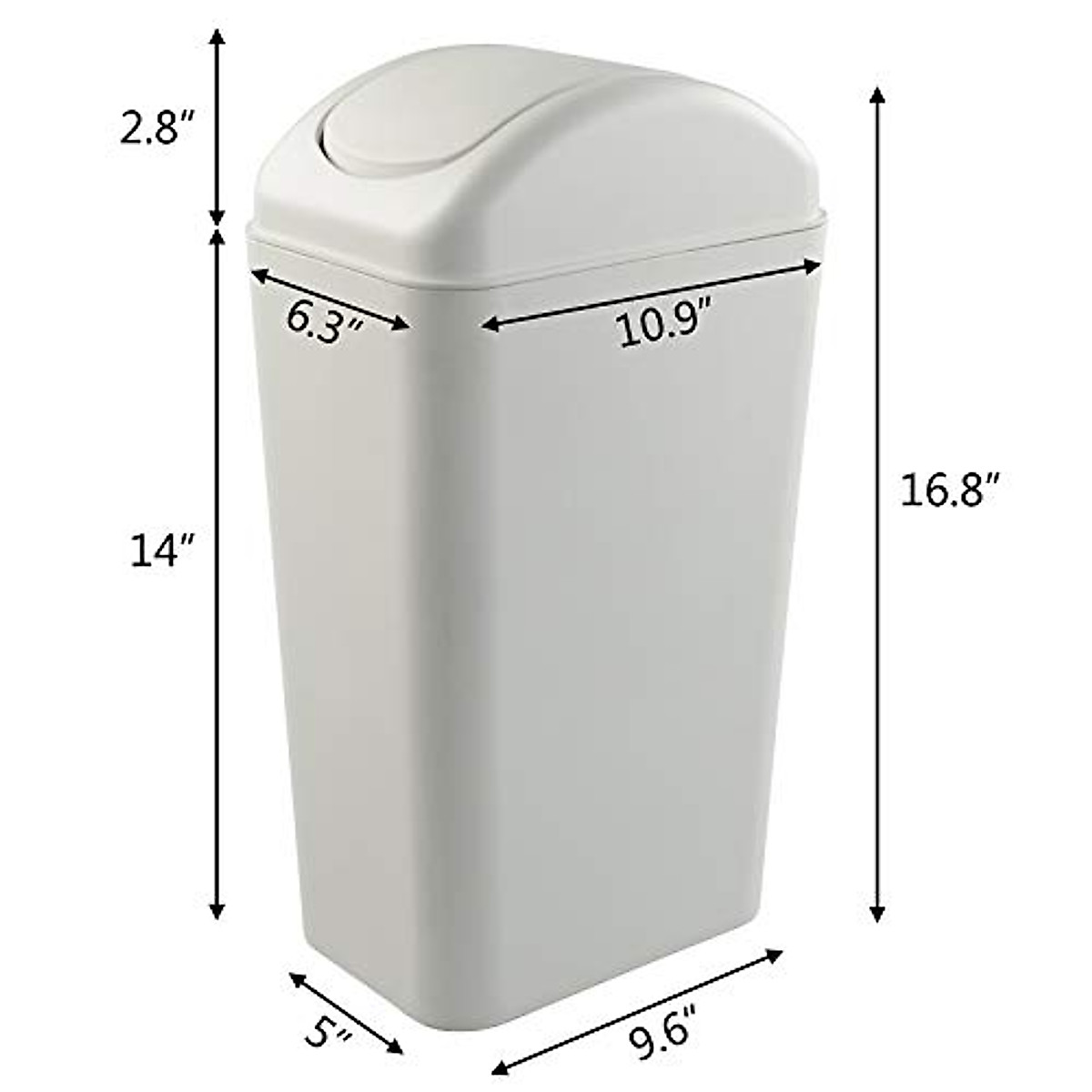 Hespama Slim Trash Can, 14L Gray Garbage Bin with Swing Lid for Narrow Space