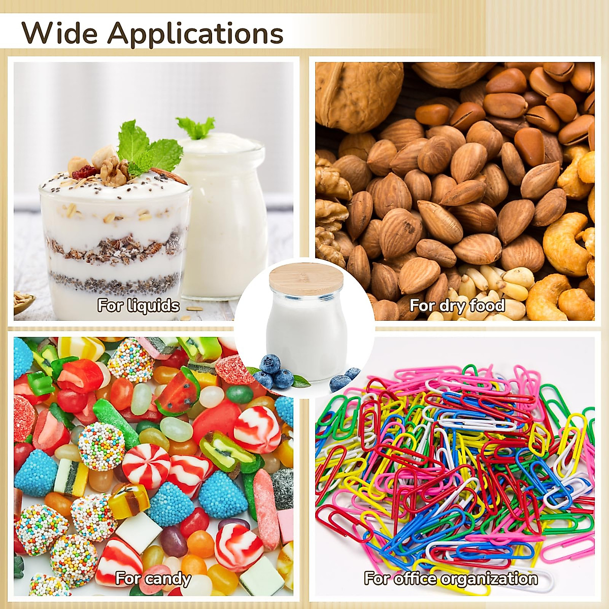 yeesport 12 PCS Yogurt Jar Lids, 2.6 Inches Bamboo Jar Lids for Yogurt Jars, Food Fruit Candy Can Lids with Silicone Sealing Rings, Yogurt Jar Lids With DIY Function