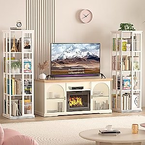 Aheaplus Rotating Bookshelf, Corner Bookshelf, 360 Display Wood Spinning Bookshelf, Floor Standing Bookcase Narrow Shelf Revolving Organizer Storage Rack for Small Space, Bedroom, Study Room, White