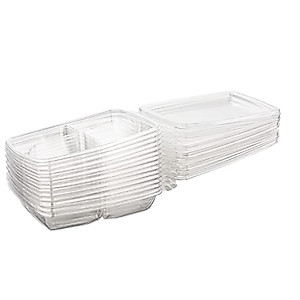 MT Products Plastic 4 Compartment Snack Containers 6" x 7" - Meal Prep Container - Disposable Divided Bento Box for Fruit and Vegetables (Pack of 15) - Made in the USA