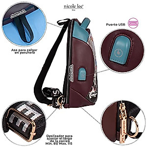 Nicole Lee Sling Backpack with USB Charging and Earphone Ports, Top Handle Travel School Crossbody Bag, Adjustable Strap (Success in New York)