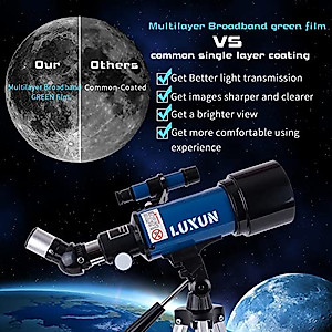 LUXUN Telescope for Astronomy Beginners Kids Adults, 70mm Aperture 400mm Astronomical Refracting Portable Telescope - Travel Telescope (40070-blue)