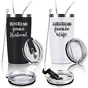 Husband and Wife Travel Tumbler Set, Wedding Engagement Anniversary Valentine’s Day Gifts for Couple Husband Wife Bride Groom, His and Hers Newlywed Gifts, 20oz Stainless Steel Insulated Tumbler