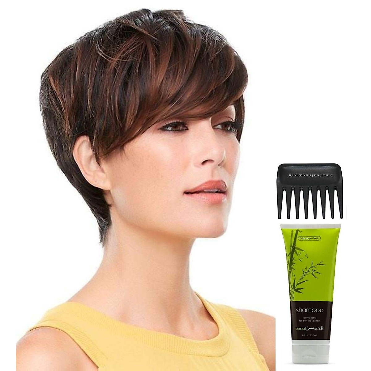 Bundle - 4 items: Evan Wig by Jon Renau, Christy's Wigs Q & A Booklet, BeautiMark Synthetic Shampoo & Wide Tooth Comb - Color: 8RH14