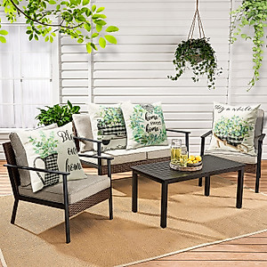 OTOSTAR Waterproof Outdoor Throw Pillow Covers Pack of 4 Spring Decorations for Home Pillow Covers 18x18 Inch Garden Pillowcase Leaf Cushion Case for Summer Holiday Couch Patio Decor (Eucalyptus E)