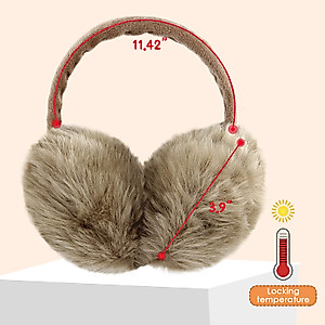 FSTEOE Winter Ear Muffs Women Warm Earmuffs Girls Ear Warmer Soft Plush Outdoor Plush Adjustable Ear Cover (Khaki)