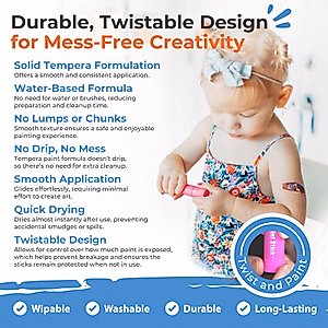 Mod Paint Sticks, 12 Pcs Washable Paint Solid Tempera Paint for Kids, Non-Toxic Washable Kids Paint & Quick Drying Paint Markers for Kids by ModFamily