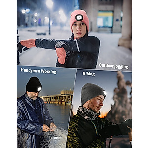 Unisex LED Beanie with Light, USB Rechargeable Hands Free LED Headlamp Hat, Knitted Night Light Beanie Cap Flashlight Hat, Men Gifts for Dad Father Husband (Navy Blue)