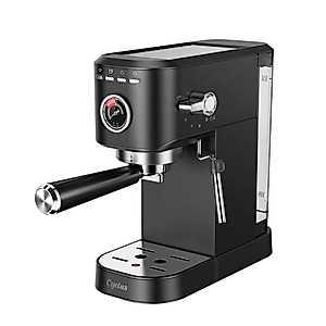 CYETUS Espresso Machine 20 Bar with Milk Frother Steam Wand, Compact Small Coffee Machine for Home, Pressure Gauge, Barista Espresso Maker Latte Cappuccino, Stainless Steel, Black