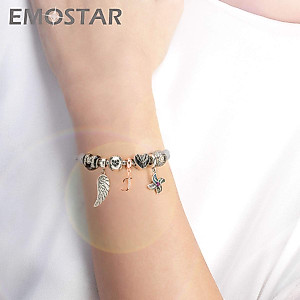 Letter J Charms Initial A-Z Alphabet Beads – Rose Gold 925 Sterling Silver Dangle CZ Birthstone fits Pandora Charm Bracelets, for Mothers Day Birthday Christmas Gifts