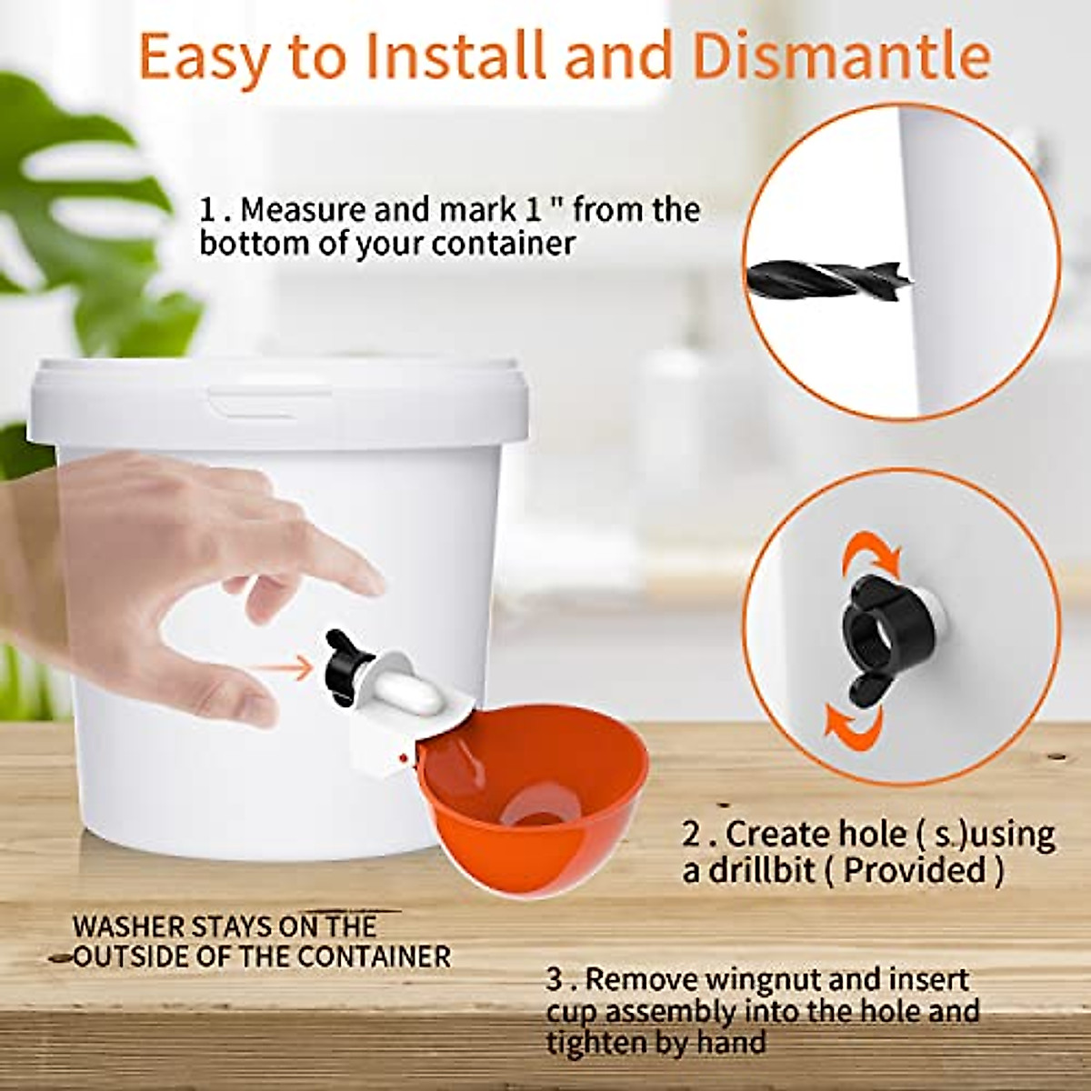 sansheng Large Automatic Chicken Waterer Cups,Thread Automatic Filling Poultry Water Cups with Drill Bit,Automatic Poultry Waterer for DIY Poultry Quail Duck Chicken Bird Drinker(5 Pack)