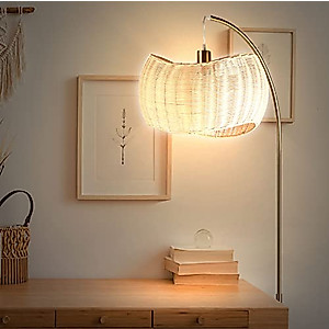 Brightech Wave Arched Floor Lamp – Unique Hanging Wicker Shade for Living Rooms – Rattan Style Matches Boho and Other Décor – Arcs Over Sofas and Dining Tables for Compliments - Brass