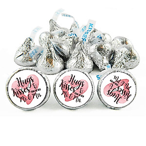 Chocolate Drop Labels Stickers, Hugs & Kisses from The New Mr. & Mrs, 180 Count, Fits Hershey's Kisses Party Favors, Wedding Stickers, Perfect for Weddings, Bridal Shower Engagement Party.