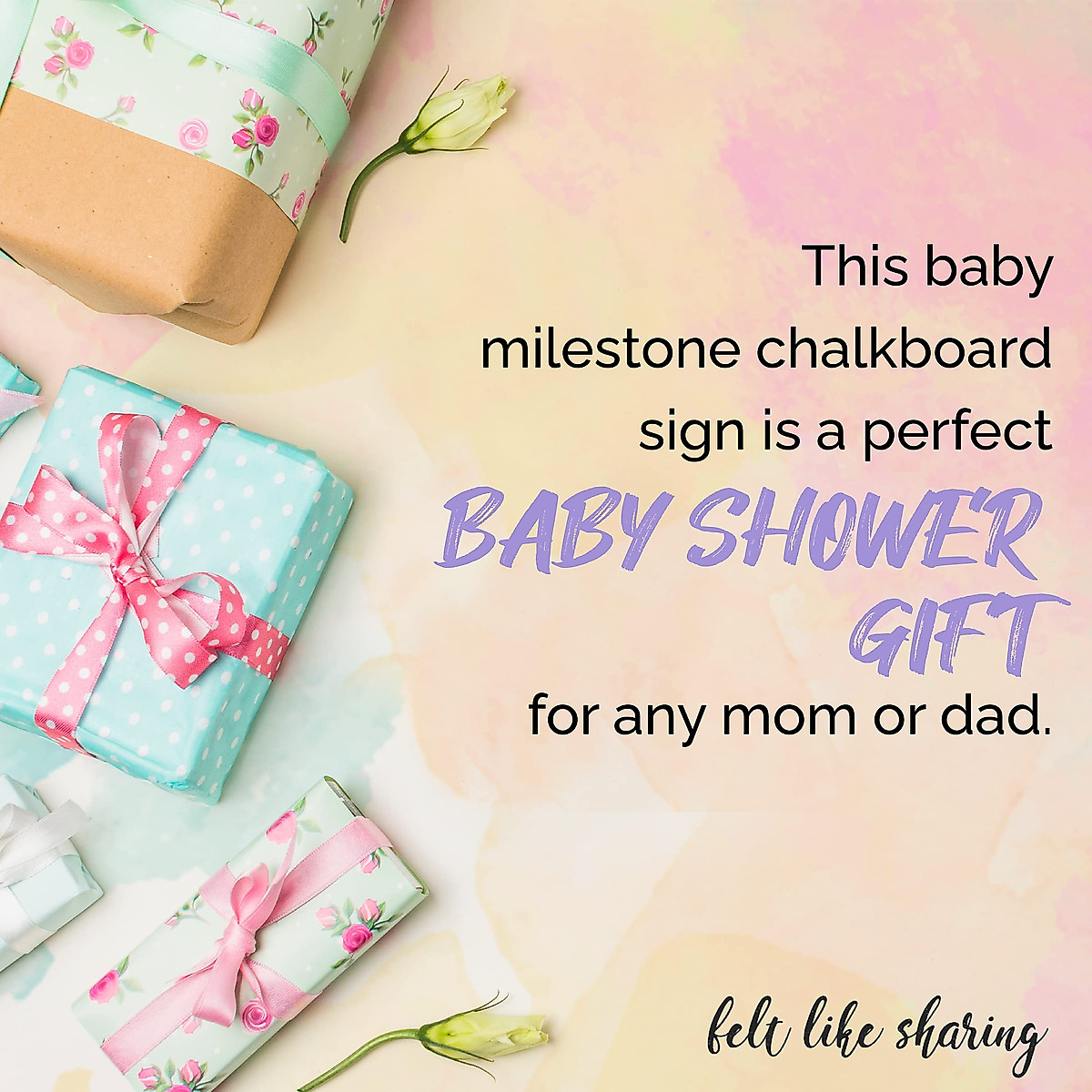 Felt Like Sharing Baby Milestone Chalkboard Sign, Nursery Decor, Baby Message Board – Cute Photo Milestone Board, Baby Growth Chalkboard w/ 3 Chalk Markers