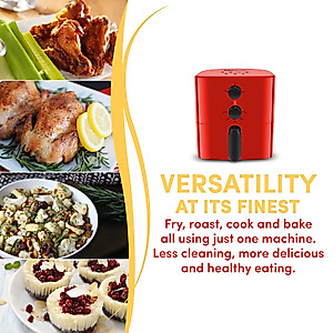 Elite Gourmet EAF-3218R Personal 1.1 Quart Compact Space Saving Electric Hot Air Fryer Oil-Less Healthy Cooker, Timer & Temperature Controls, Red.