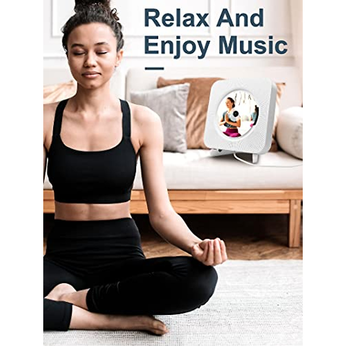 Wall Mountable CD Player - Homlab Bluetooth Desktop CD Player with Speakers, Dust Cover, FM Radio, Anti-Skip Protection, Portable Music Player Home Audio Boombox with LCD Display, Remote, Aux Input